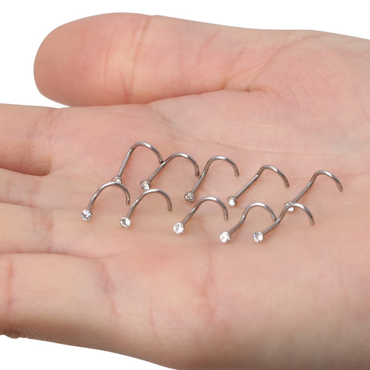 CrazyPiercing 12pcs Wholesale Lot Bling-Bling Crystal Rhinestone Stainless Steel Body Piercing Jewelry Nose Ring, Hypoallergenic, 20 Gauge