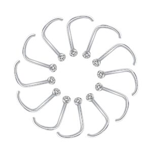 CrazyPiercing 12pcs Wholesale Lot Bling-Bling Crystal Rhinestone Stainless Steel Body Piercing Jewelry Nose Ring, Hypoallergenic, 20 Gauge