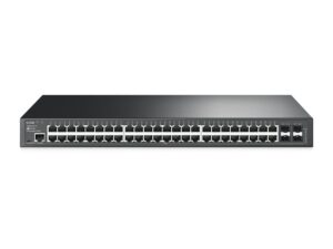 tp-link 48 port gigabit switch | l2 managed w/ console port | 4 sfp slots | limited lifetime protection | support l2/l3/l4 qos, igmp and lag | ipv6 and static routing (t2600g-52ts)