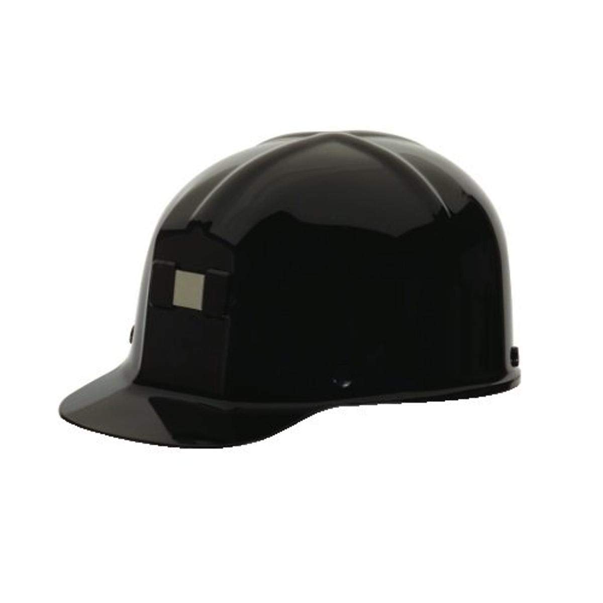 MSA 82769 Comfo-Cap Safety Hard Hat with Staz-on Pinlock Suspension | Polycarbonate Shell, Non-Slotted W/ Lamp Bracket and Cord Holder - Standard Size in Black