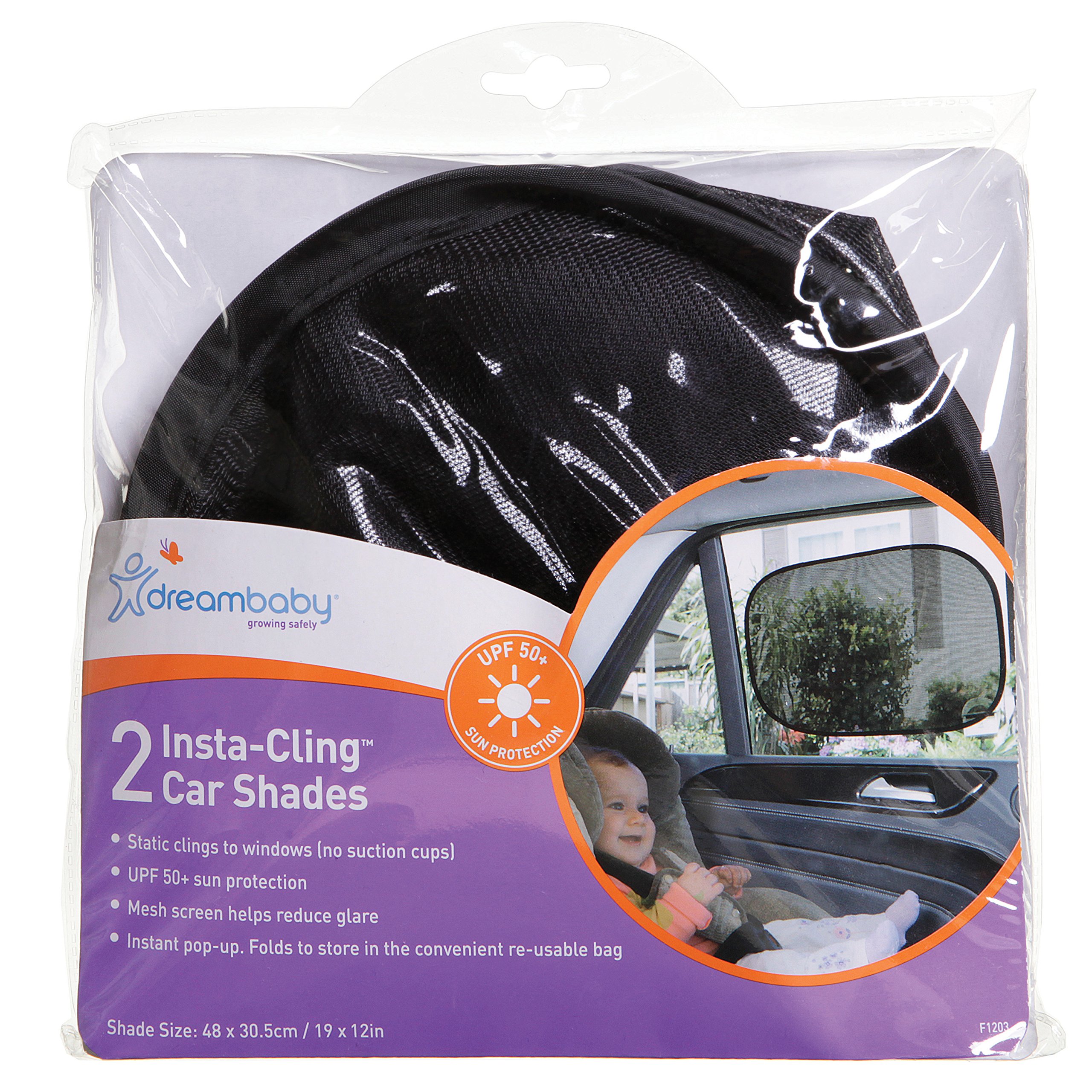 Dreambaby Insta-Cling Static Car Window Shades - UPF 50 Sun Protection - Model L1203