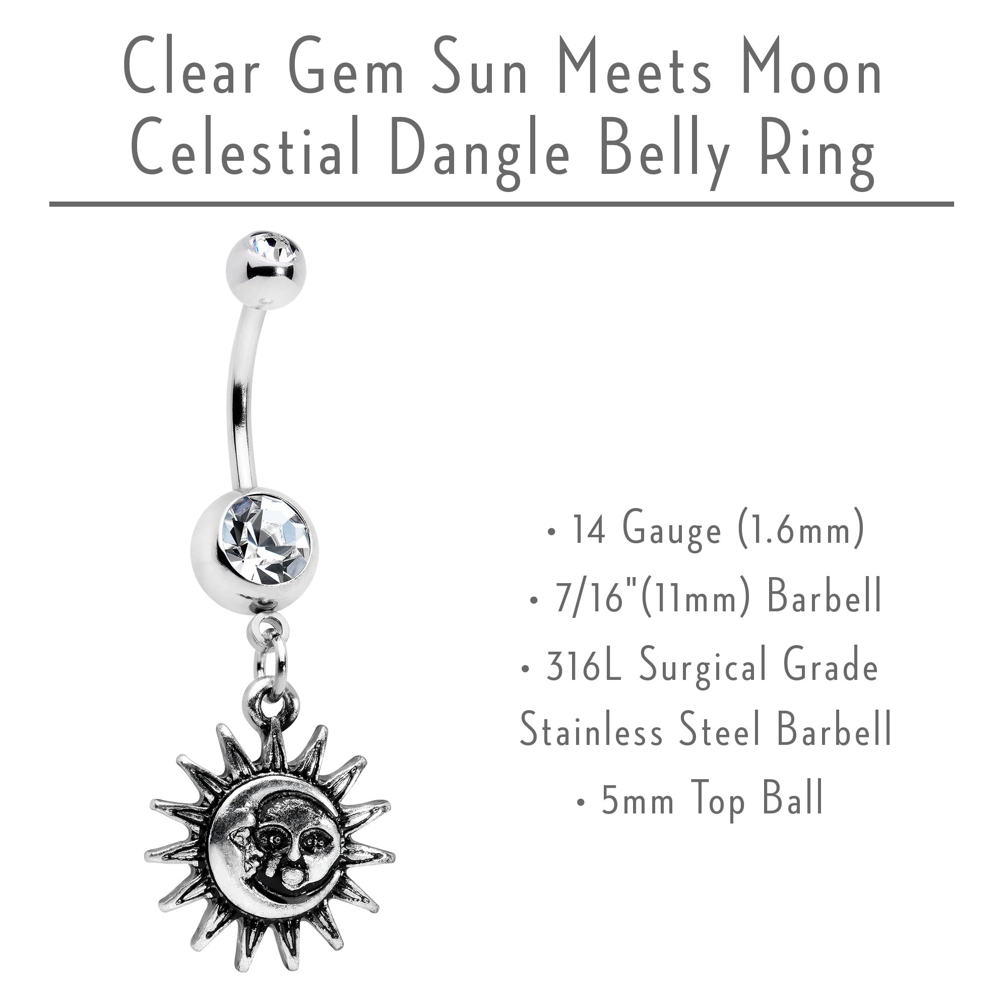 Body Candy Sun Meets Moon Celestial Dangle Belly Ring