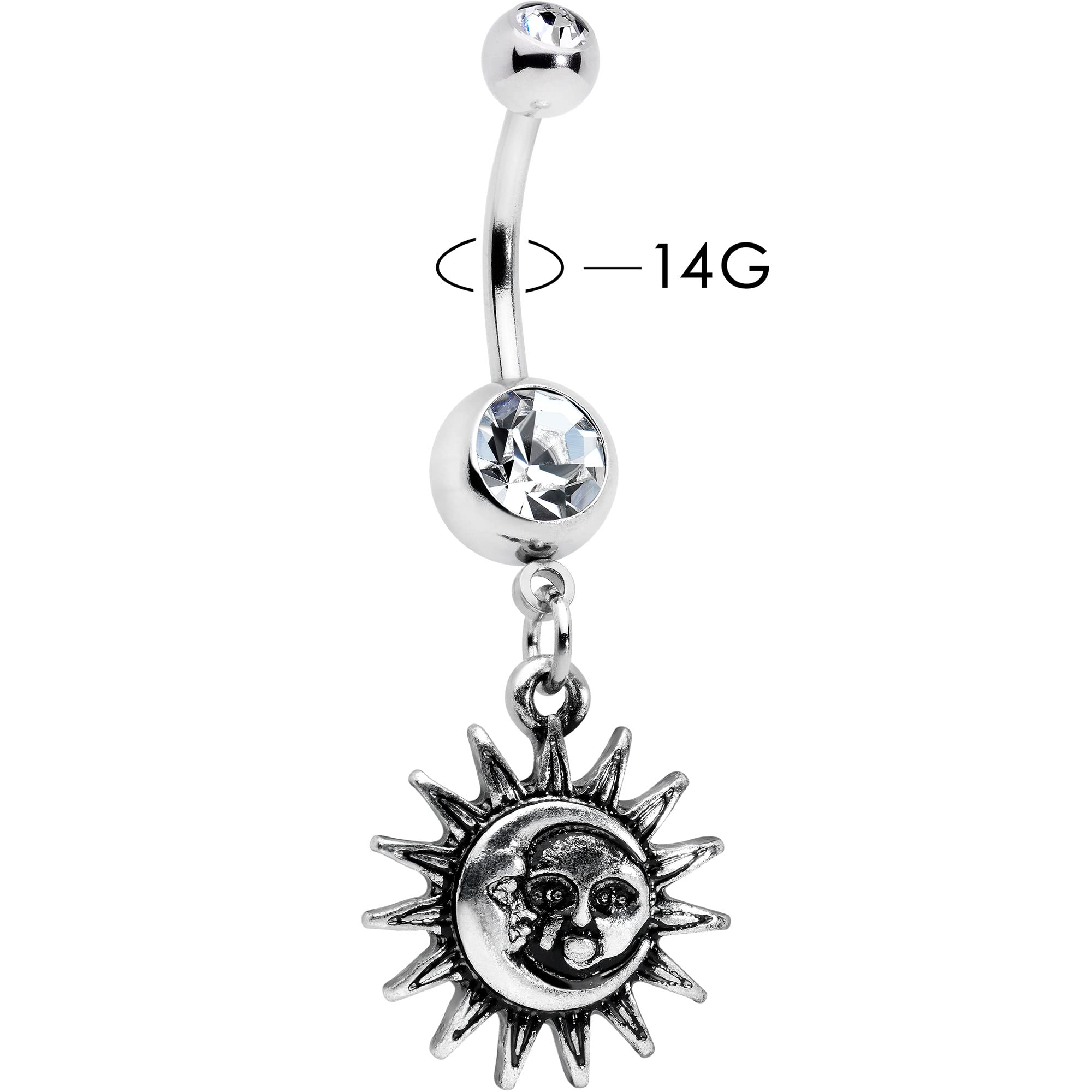 Body Candy Sun Meets Moon Celestial Dangle Belly Ring