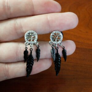 Body Candy Steel Single Flare Clear Accent Tree of Life Feather Dangle Ear Gauge Plug Set 0 Gauge