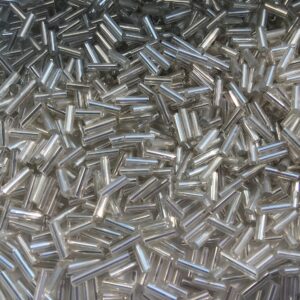 Czech Bugle Beads 40 gr / 1.4 oz Crystal Silver Glass Tube Size #3 7mm