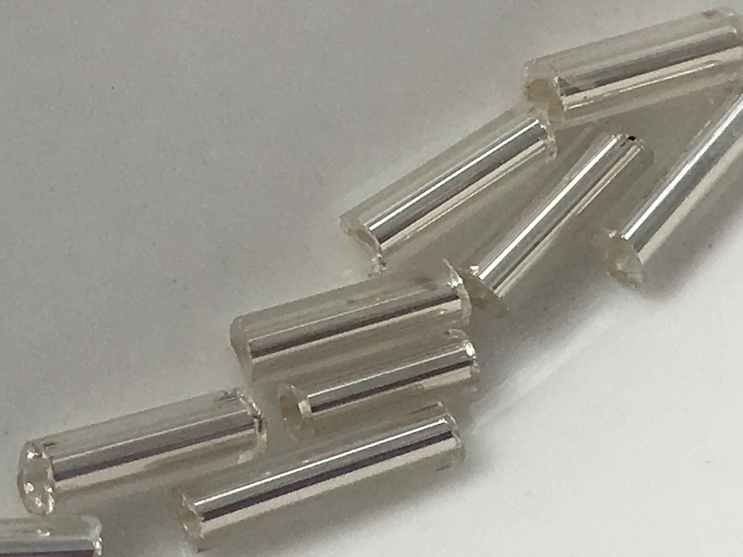 Czech Bugle Beads 40 gr / 1.4 oz Crystal Silver Glass Tube Size #3 7mm