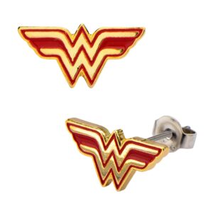 officially licensed hypoallergenic dc comics jewelry wonder woman stainless steel stud earrings for womens