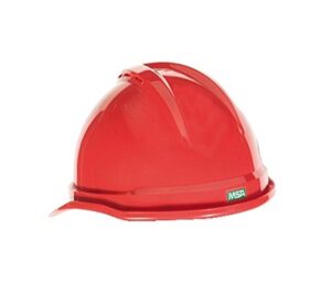 msa red polyethylene cap style hard hat with 6 point ratchet suspension