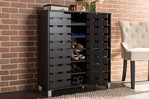 Baxton Studio Shirley Modern & Contemporary Wood 2-Door Shoe Cabinet with Open Shelves, Dark Brown