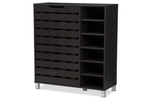 baxton studio shirley modern & contemporary wood 2-door shoe cabinet with open shelves, dark brown