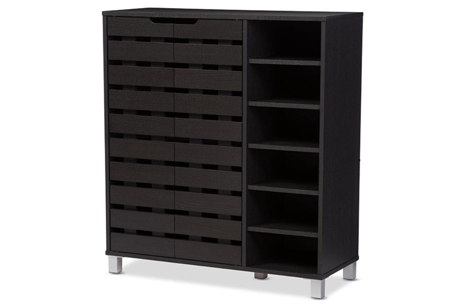 Baxton Studio Shirley Modern & Contemporary Wood 2-Door Shoe Cabinet with Open Shelves, Dark Brown