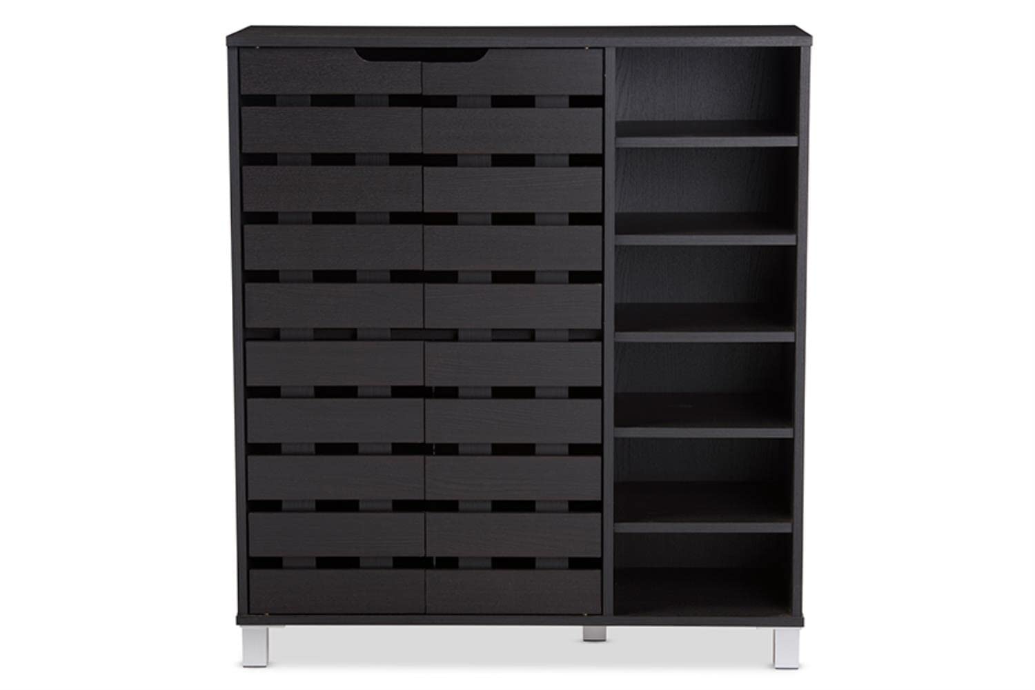 Baxton Studio Shirley Modern & Contemporary Wood 2-Door Shoe Cabinet with Open Shelves, Dark Brown