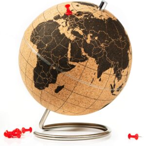 suck uk | cork globe | world map pin board | cork board world globe decor | travel map with pins | globes of the world with stand | travel decor & office desk decor | travel gifts | black mini