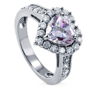 berricle sterling silver halo wedding engagement rings purple cubic zirconia cz heart cocktail ring for women, rhodium plated size 8