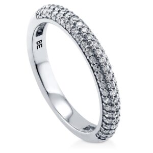 berricle sterling silver wedding rings pave set cubic zirconia cz half eternity ring for women, rhodium plated size 8.5