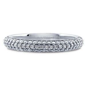 BERRICLE Sterling Silver Wedding Rings Pave Set Cubic Zirconia CZ Half Eternity Ring for Women, Rhodium Plated Size 8.5