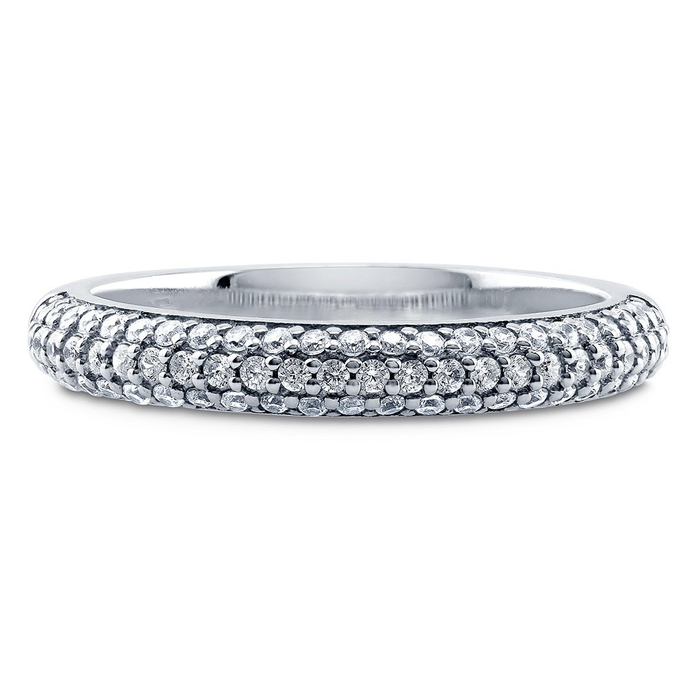 BERRICLE Sterling Silver Wedding Rings Pave Set Cubic Zirconia CZ Half Eternity Ring for Women, Rhodium Plated Size 8.5