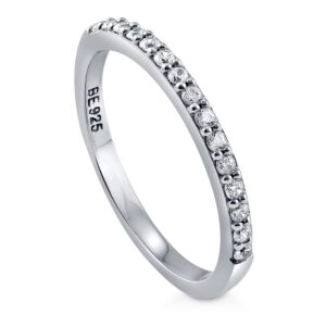 berricle sterling silver wedding rings pave set cubic zirconia cz half eternity ring for women, rhodium plated size 8