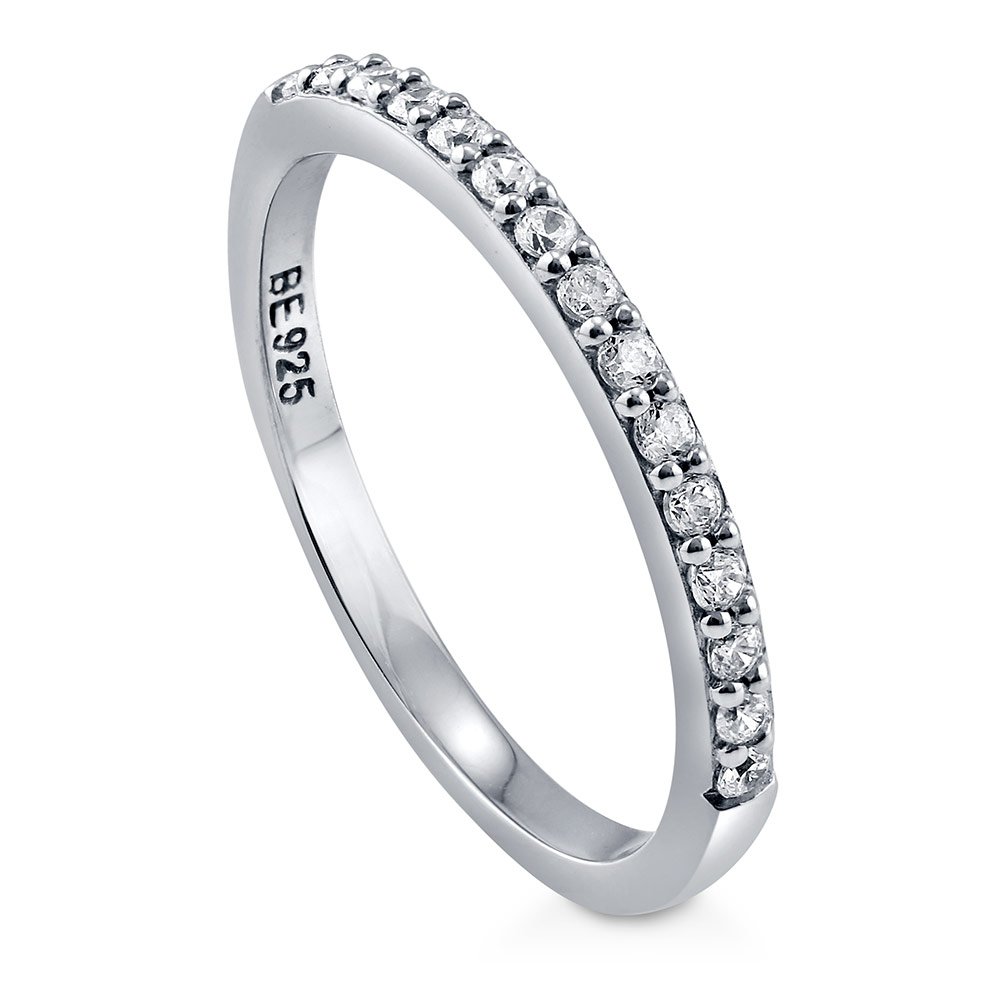 BERRICLE Sterling Silver Wedding Rings Pave Set Cubic Zirconia CZ Half Eternity Ring for Women, Rhodium Plated Size 8