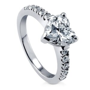 berricle sterling silver solitaire wedding engagement rings 1.7 carat cubic zirconia cz heart promise ring for women, rhodium plated size 7