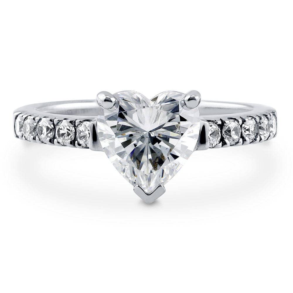 BERRICLE Sterling Silver Solitaire Wedding Engagement Rings 1.7 Carat Cubic Zirconia CZ Heart Promise Ring for Women, Rhodium Plated Size 7