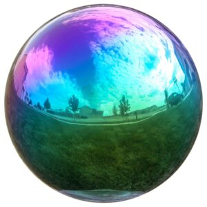 lily's home gazing globe mirror ball in rainbow stainless steel - 10 inch