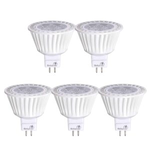 Bioluz LED 5 Pack MR16 LED Bulb Dimmable 50W Halogen Replacement 7w 3000K 12v AC/DC UL Listed High CRI