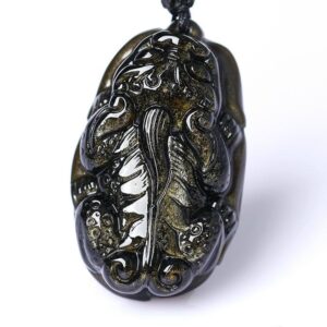 natural gold obsidian toad pi yao pendant amulet