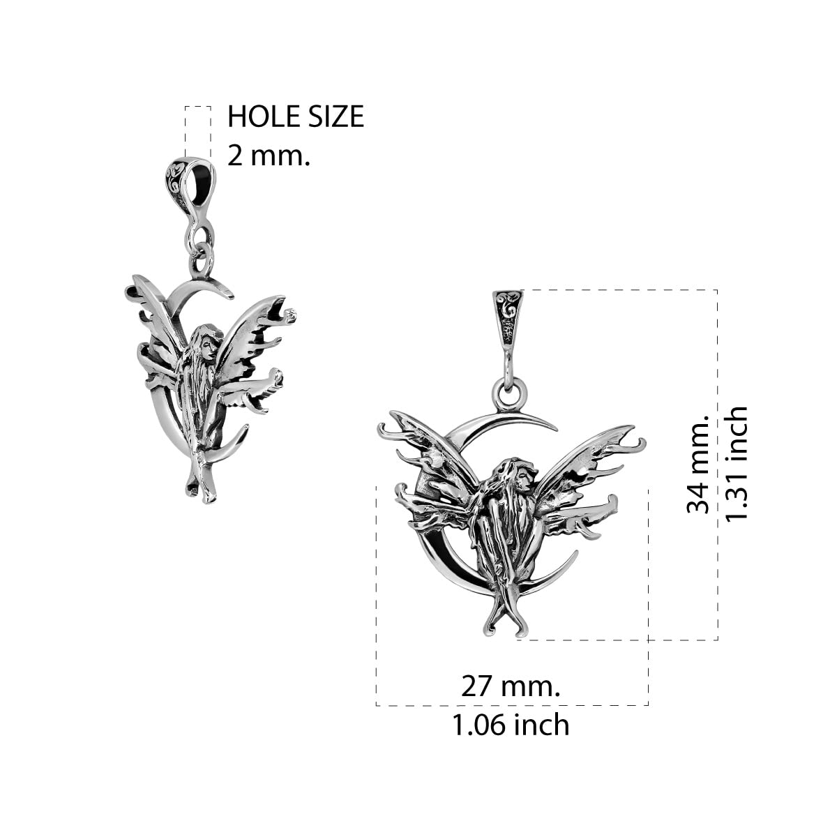 WithLoveSilver Sterling Silver 925 Celtic Trinity Queen of Fairy Angel Sit on The Moon Star Pendant