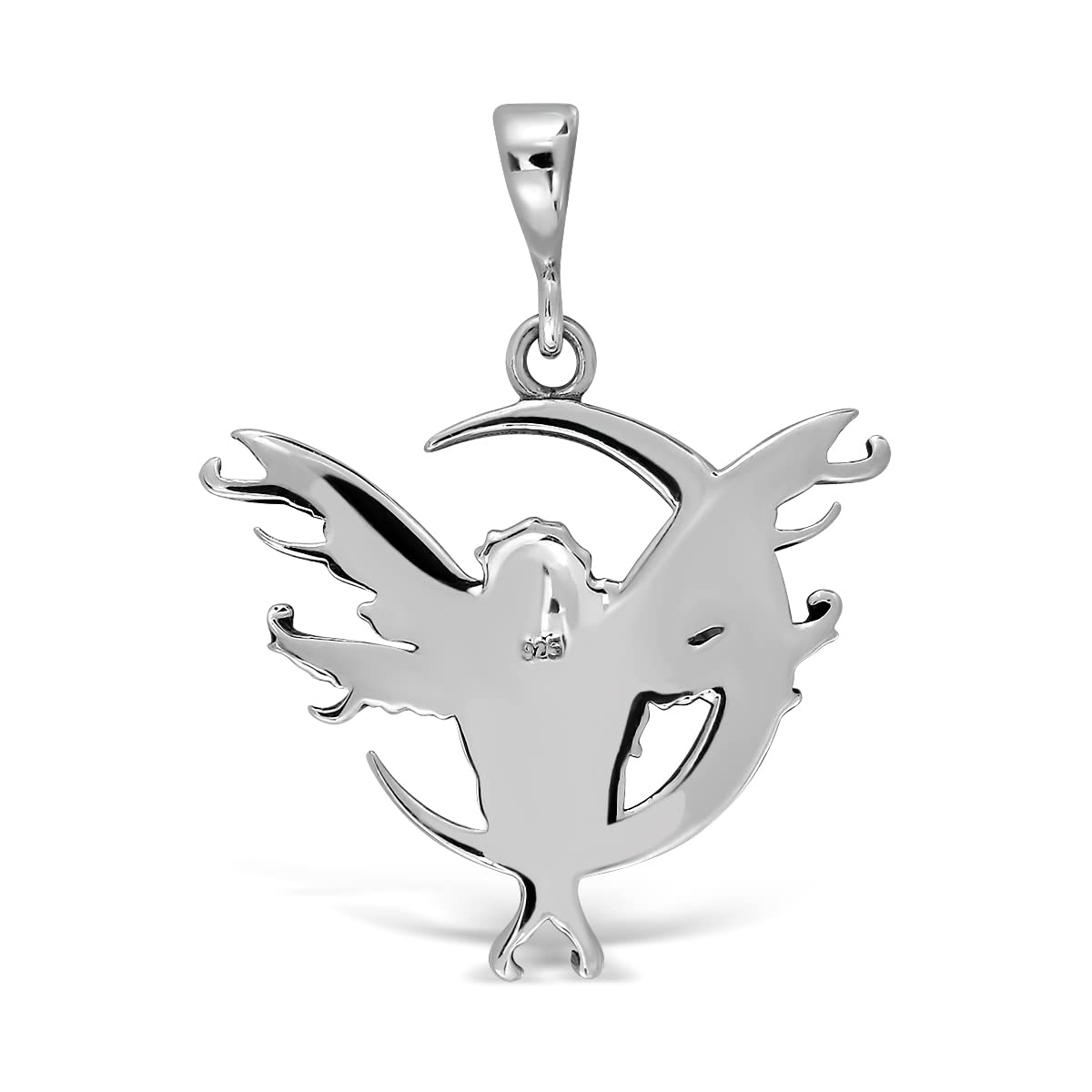 WithLoveSilver Sterling Silver 925 Celtic Trinity Queen of Fairy Angel Sit on The Moon Star Pendant