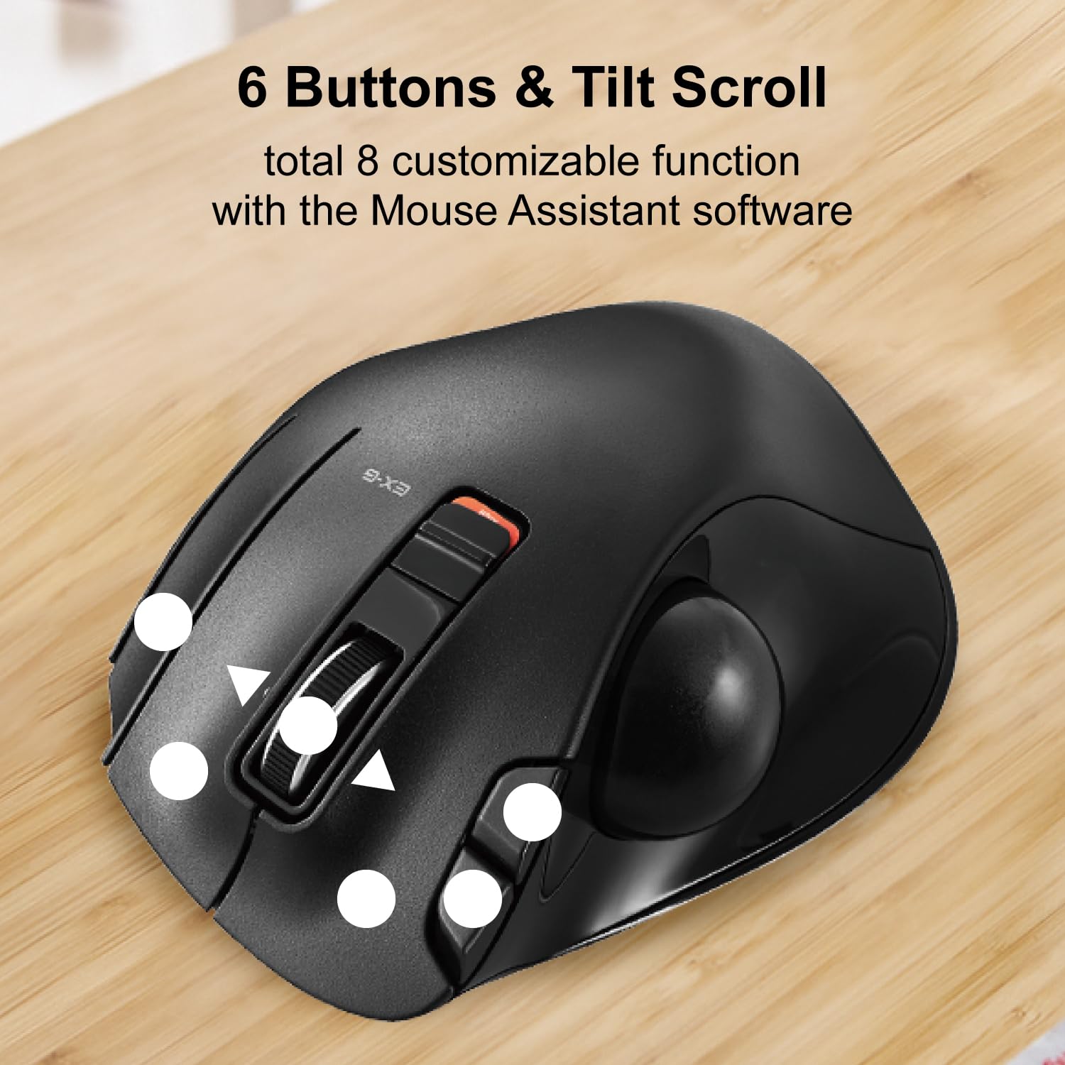 ELECOM EX-G Trackball Mouse, 2.4GHz USB Wireless, Ergonomic Design, Thumb Control, Smooth Roller Ball, Optical Tracking, 6 Programmable Buttons, Tilt Scroll, Computer Mice for Laptop PC, Windows & Mac