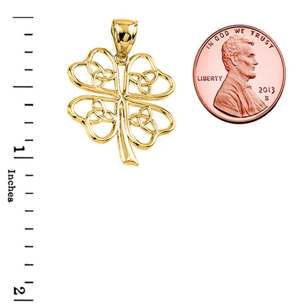 14k Yellow Gold Open Design Trinity Knot Lucky Four-Leaf Clover Charm Pendant