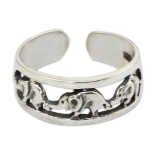 novica artisan handmade sterling silver toe ring thai elephants no stone thailand animal themed bohemian [2 in l (end to end) x 0.3 in w] ' elephant walk'