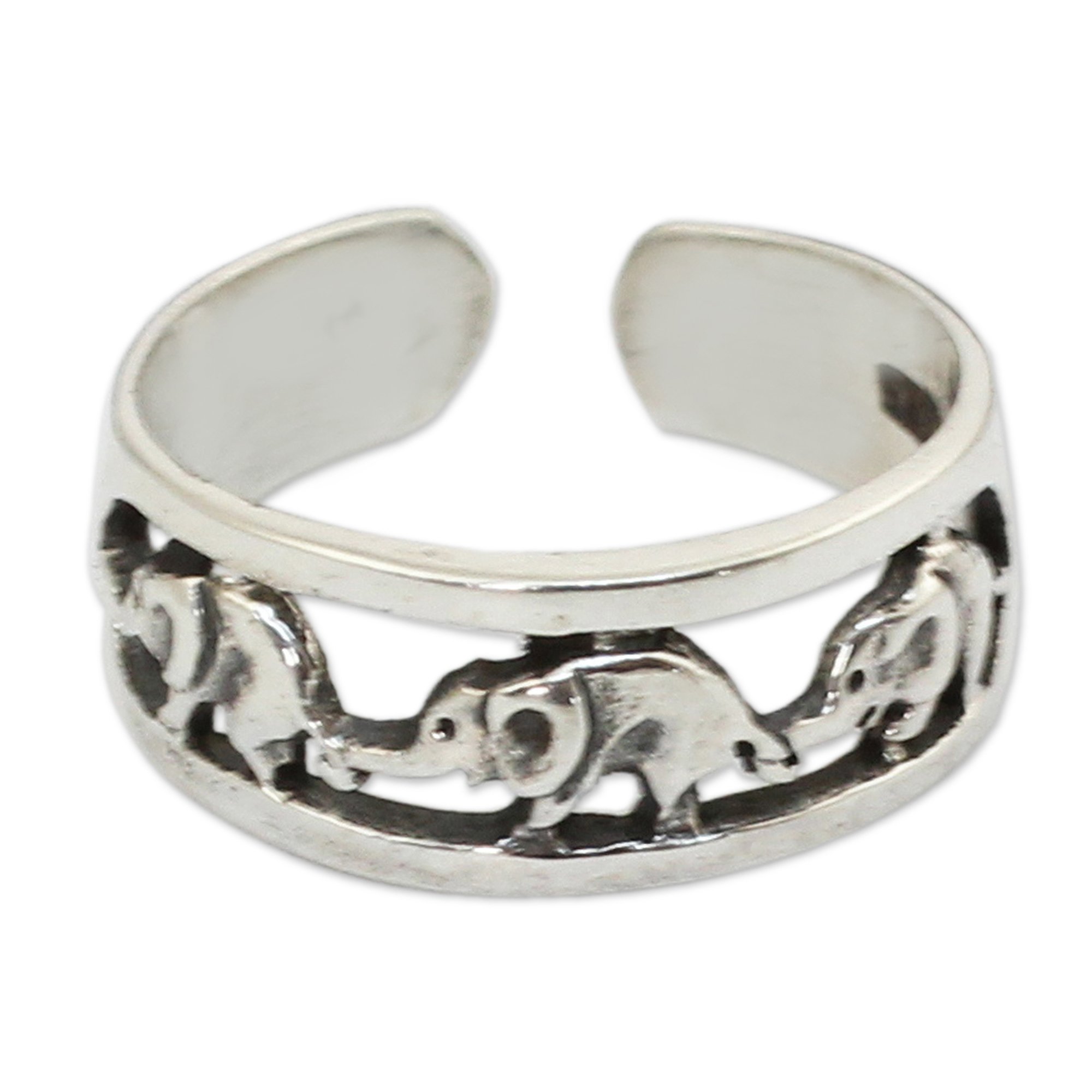 NOVICA Artisan Handmade Sterling Silver Toe Ring Thai Elephants No Stone Thailand Animal Themed Bohemian [2 in L (end to End) x 0.3 in W] ' Elephant Walk'