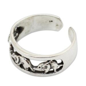 NOVICA Artisan Handmade Sterling Silver Toe Ring Thai Elephants No Stone Thailand Animal Themed Bohemian [2 in L (end to End) x 0.3 in W] ' Elephant Walk'