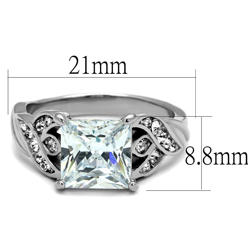 Marimor Jewelry Women's 3.09 Carat Princess Cut Zirconia Stainless Steel Engagement Ring Size 10