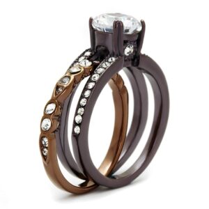 Marimor Jewelry 2.75 Carat Round Cut Cubic Zirconia Chocolate Stainless Steel Wedding Ring Set Women's Size 7