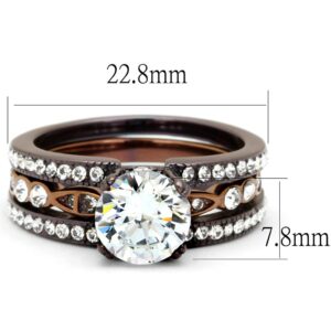 Marimor Jewelry 2.75 Carat Round Cut Cubic Zirconia Chocolate Stainless Steel Wedding Ring Set Women's Size 7