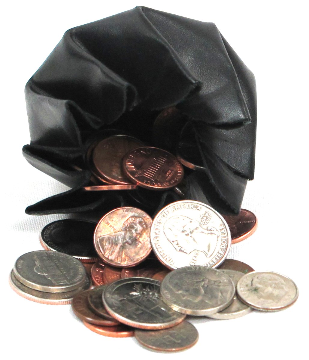 2pc Lot Old Fashion Squeeze Open Genuine Leather Coin Pouch - Black