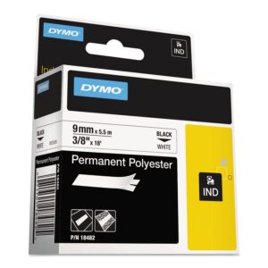 dymo 18482 rhino permanent poly industrial label tape, 3/8-inch x 18 ft, white/black print