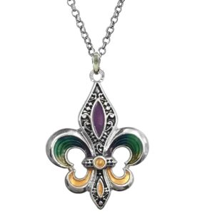 dianal boutique fleur de lis mardi gras pendant necklace with 18" stainless steel chain gift boxed fashion jewelry