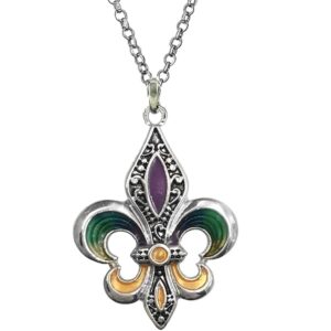 DianaL Boutique Fleur De Lis Mardi Gras Pendant Necklace with 18" Stainless Steel Chain Gift Boxed Fashion Jewelry