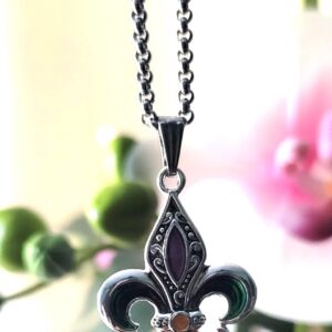 DianaL Boutique Fleur De Lis Mardi Gras Pendant Necklace with 18" Stainless Steel Chain Gift Boxed Fashion Jewelry