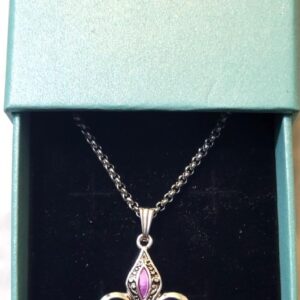 DianaL Boutique Fleur De Lis Mardi Gras Pendant Necklace with 18" Stainless Steel Chain Gift Boxed Fashion Jewelry