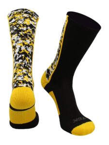 tck digital camo crew socks (black/gold, small)