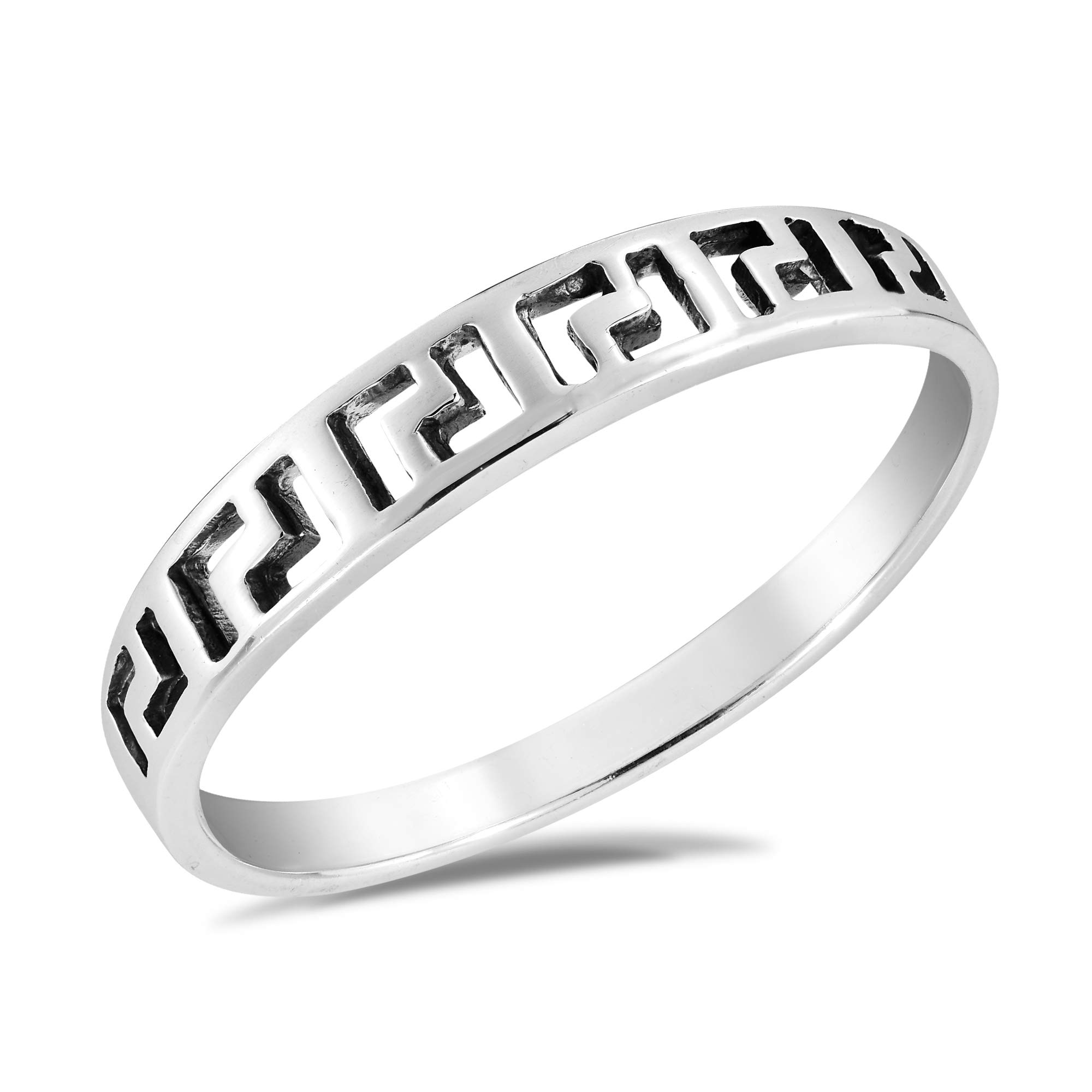 AeraVida Trendy Greek Key Simple Band .925 Sterling Silver Ring | Statement Fashion, Promise Ring, Couple Unisex Ring | Size 8