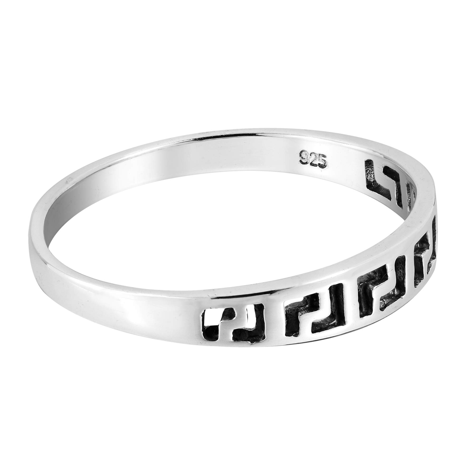 AeraVida Trendy Greek Key Simple Band .925 Sterling Silver Ring | Statement Fashion, Promise Ring, Couple Unisex Ring | Size 8