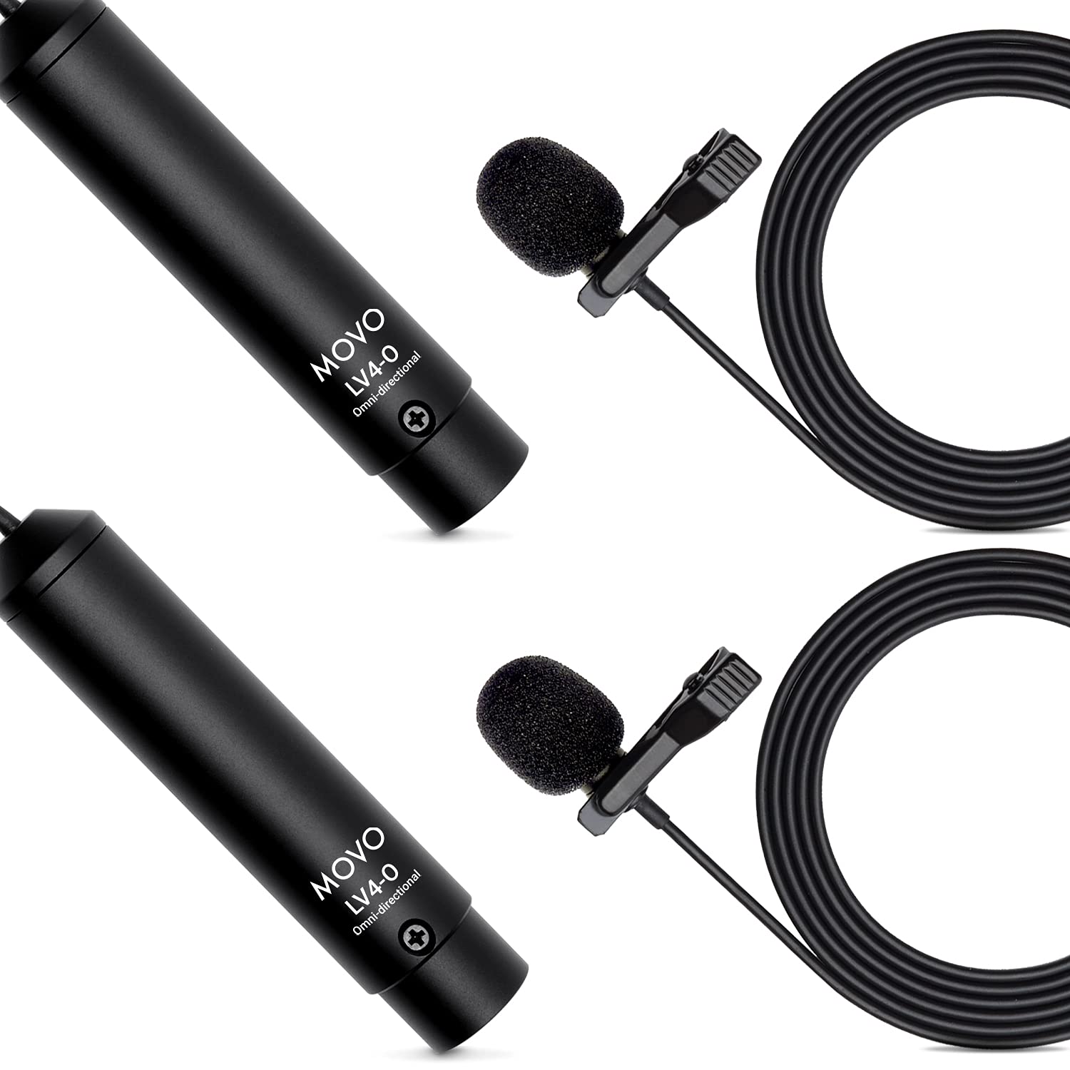 Movo LV4-O2 XLR Phantom Power Omnidirectional Lavalier Microphone Set, with Lapel Mic Clips and Windscreens - Perfect Lapel Microphone for Video Recording, Podcast, Interview, YouTube Production