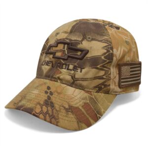 chevrolet 3d bowtie tactical camo cap with usa embroidered flag hat (brown)