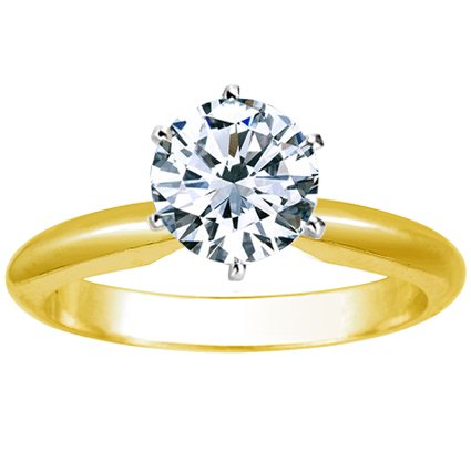 1 Carat Round Cut Diamond Solitaire Engagement Ring 18K Yellow Gold 6 Prong (K, I1, 1 c.t.w) Ideal Cut